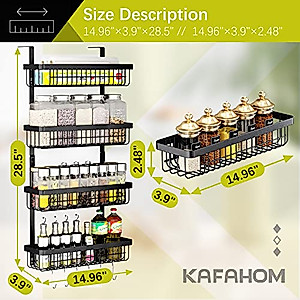 KAFAHOM Magnetic Spice Rack for Refrigerator, 4 Pack Spice Racks Organizer, Magnet Spice Rack Saves Space in Fridge, Kitchen Spice Storage Rack,Black