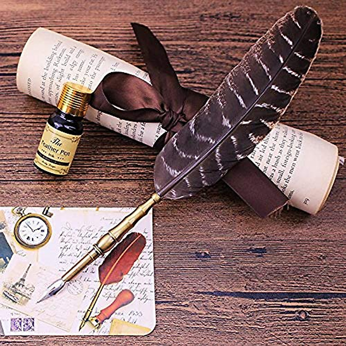 Feather Pens Calligraphy Pen with Ink Set Owl Feather Quill Ink Pen for Writer