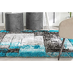 Well Woven Kizi Teal & Grey Abstract Geometric Area Rug 5x7 (5'3" x 7'3")