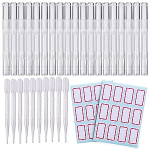20 PCS Cuticle Oil Pens Transparent Twist Pens Cosmetic Container Empty Cuticle Nail Oil Pen With Brush Tip Lip Gloss Twist Pens Refillable Eyelash Growth Liquid Tube 10 Transfer Pipettes 2 Stickers