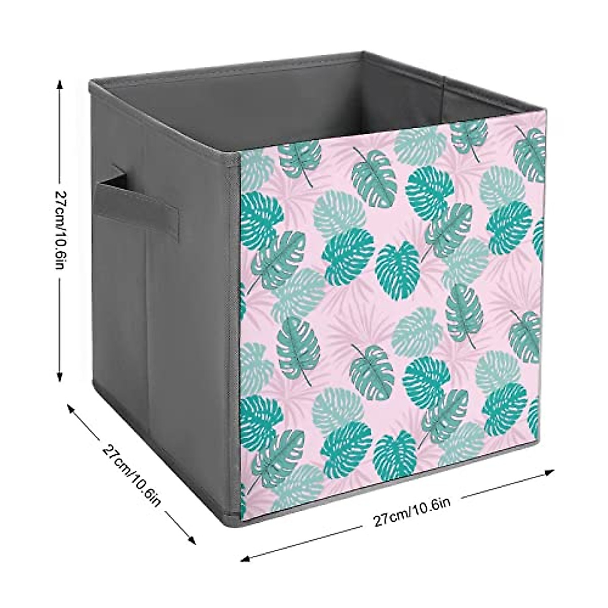 Tropical Leaves Monstera Collapsible Storage Bins Cubes Organizer Trendy Fabric Storage Boxes Inserts Cube Drawers 11 Inch