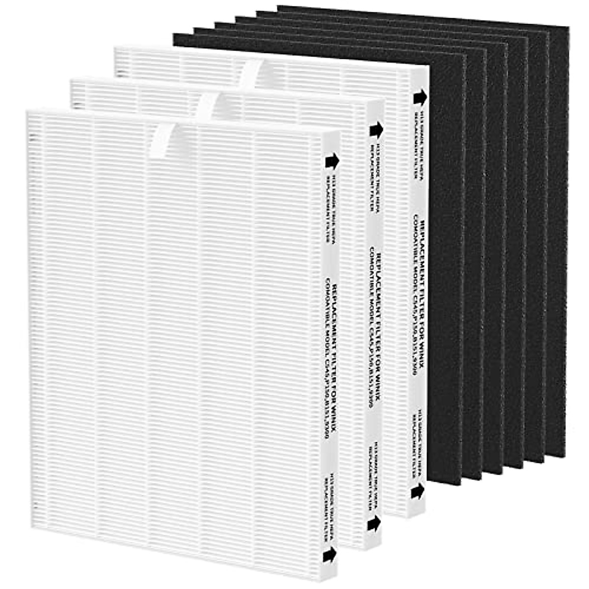 GoKBNY C545 True HEPA Replacement Filter Compatible with Winix C545, True HPEA Filter S, Part Number 1712-0096-00, 3×HEPA Filters + 6×Activated Carbon Pre-Filters