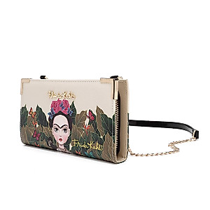 Frida Kahlo Cartoon Licensed Clutch with Long Strap (Black)