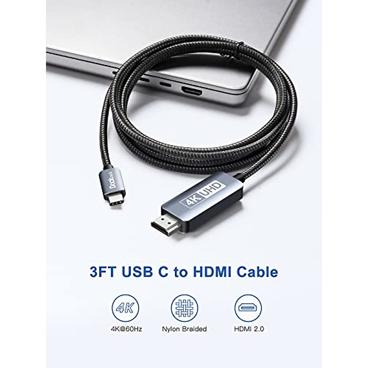 dockteck USB C to HDMI Cable, 3Ft Thunderbolt 3/4 to hdmi 4K[60Hz] Braided Cord, High-Speed HDR USB C to Hdmi Cable for MacBook Pro/Air, iPad Air 4/iPad Pro 2021/iMac/S20/XPS 15/Dell