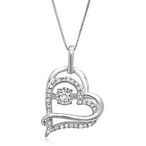 MAX + STONE 1/5 Carat Natural Diamond Golden Glimmer Dancing Diamond Heart Pendant Necklace for Women | 10k Gold Heart Necklace for Women | White Gold Diamond Necklace for Women