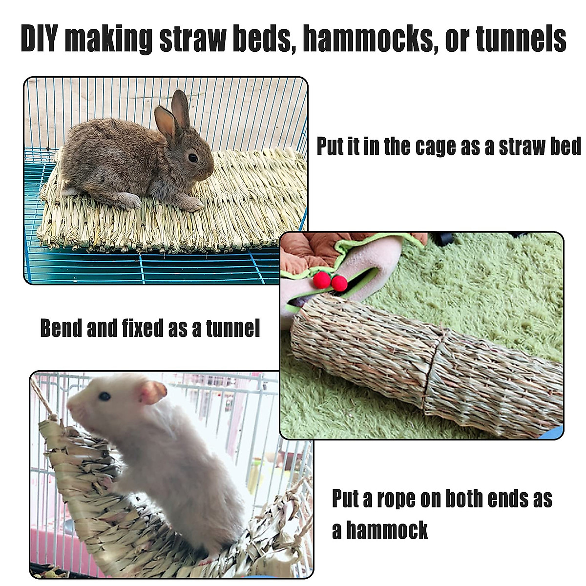 Hamiledyi 18 Pack Bunny Grass Woven Bed Mat Natural Straw Hay Mats Rabbit Handmade Bedding Sleeping Grinding Nesting and Chewing Toy for Guinea Pig Hamster Chinchilla Squirrel Hedgehog