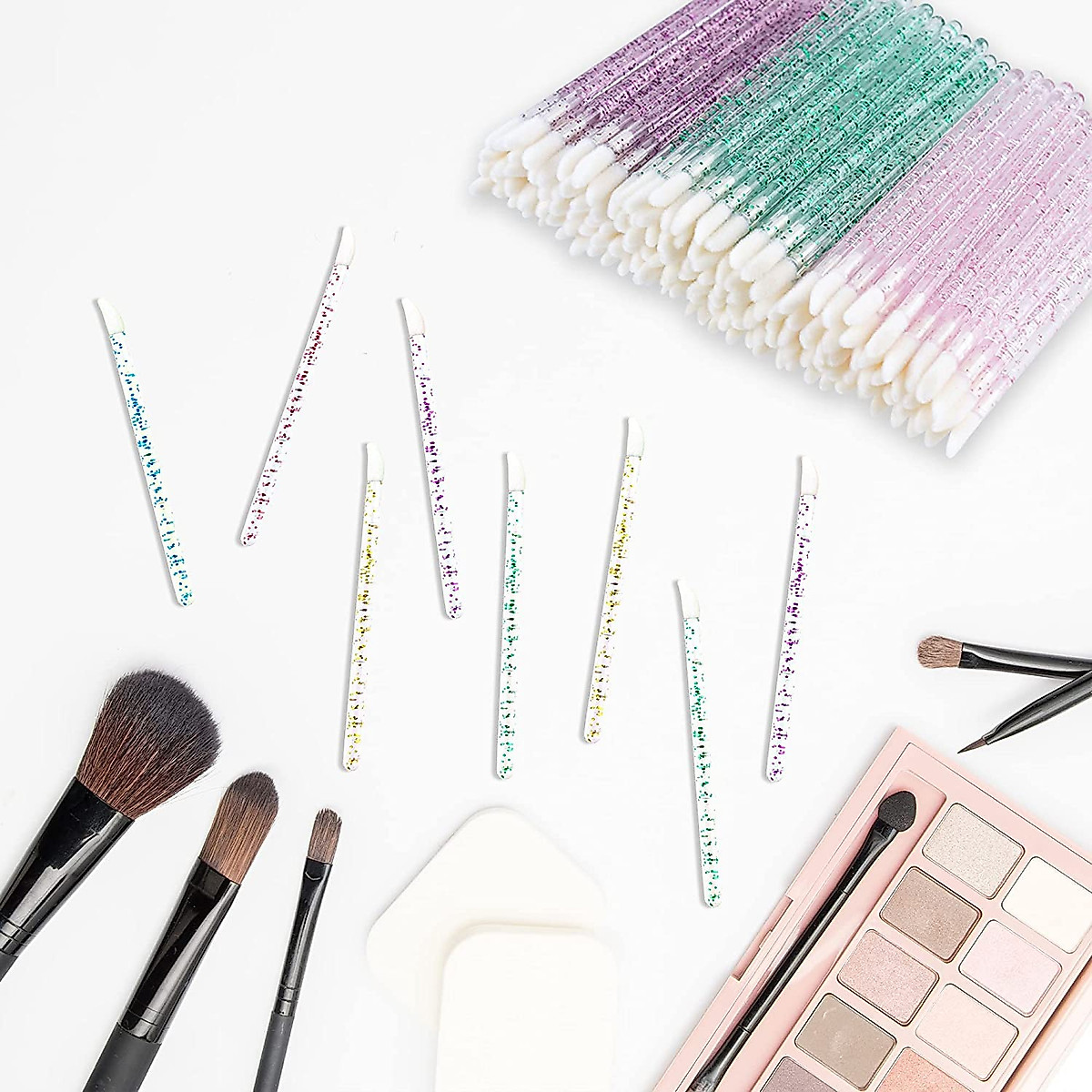 300PCS Glitter Crystal Lip Brush, Disposable Crystal Lip Brushes Tool Kits Lip Gloss Applicators Make Up Lipstick Gloss Wands Makeup Applicators Brushes Applicator tool Makeup Beauty Tool Kits 1