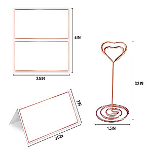 24Pcs Rose Gold Table Place Card Holder and 24Pcs Place Cards with Rose Gold Foil Border for Wedding, Restaurants, Banquets and Dinner Parties, 3.35inch Strong Table Sign Stand Perfect for Photo,