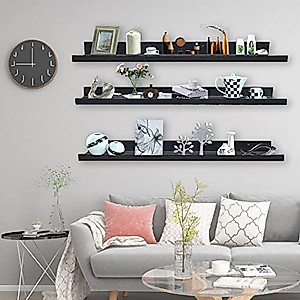 Goizxol, Floating Shelves Set of 3, Wall Mounted Wood Shelves for Decor Storage, Rustic Wall Shelves for Living Room, Bedroom, Kitchen, Bathroom (Black, 24)