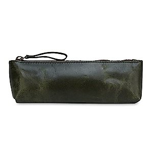 Leather Pencil Pouch, Make-up Brush Pouch, Leather Pencil Case, Zippered Pouch for Make-up essentials, Pen Case, Pen & Marker Case, Pencil Case For Students & School (Forest Green)