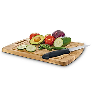 Bamboo Cutting Board for Kitchen with Juice Groove – Thick Chopping Wooden Board for Vegetables, Fruits, Meat, Cheeses and More (With Handle)