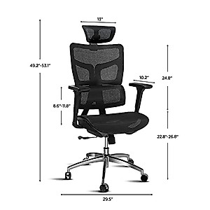 Kinna EK Ergonomic Office Chair, Home Office Mesh Chair with Adjustable 4D Headrest, 3D Armrest, Lumbar Support for Long Hours - High-Back Computer Chair with Tilt Function, 5-Year Warranty