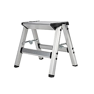 Camco Folding Metal Step Stool - Perfect for Hard to Reach Areas in Kitchens and Closets, Great as a Truck Stool, Folds for Easy Storage (43672), Silver,One Size
