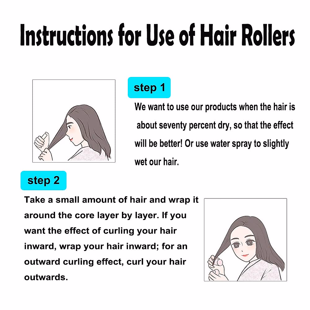 ADMIRING 12PCS Plastic Roller Hair Curler for Medium Short Hair, Heatless Roller Hair Curler for Bangs, Create Natural Curly Hairstyle, Blue