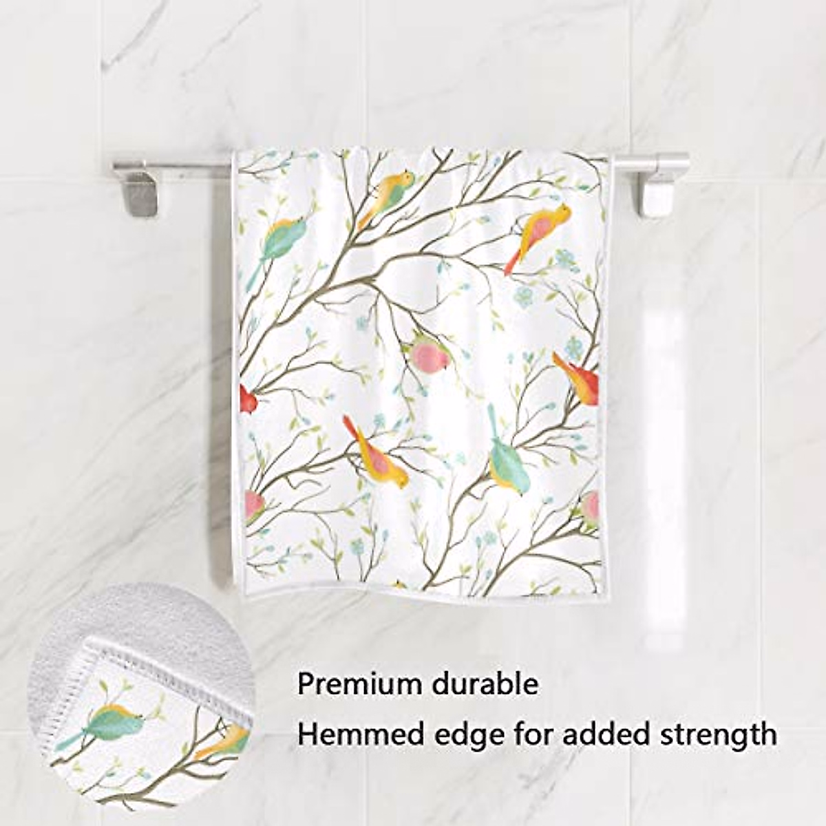 Ollabaky Rustic Style Birds Hand Towels Cotton Face Towels Ultra Soft Breathable Absorbent Multipurpose Fingertip Towels for Bathroom, Kitchen, Gym, Spa, Home Decoration, 30 x 15 Inch