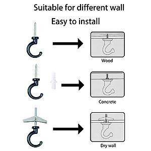OBSTKUCHEN Large Swag Ceiling Hooks Heavy Duty Swag Hook with Hardware for Hanging Plants Ceiling Installation Cavity Wall Fixing (2 Sets, Black)