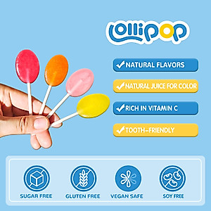 DC24 DAILY CARE Sugar Free Lollipops with Vitamin C, Healthy Suckers with Xylitol, Assorted Fruit Flavored Hard Candy for Kids, Non-GMO, Gluten Free, 24 Count