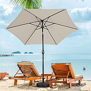 PORWEY 9' Patio Outdoor Table Umbrella Large Sun Market Umbrella with Easy Push Button Tilt and Crank, 6 Sturdy Ribs Fade Resistant Waterproof for Beach, Pool, Deck, Backyard, Tan