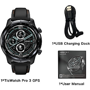 Ticwatch Pro 3 GPS Smart Watch Men's Wear OS Watch Qualcomm Snapdragon Wear 4100 Platform Health Fitness Monitoring 3-45 Days Battery Life Built-in GPS NFC Heart Rate Sleep Tracking IP68 Waterproof