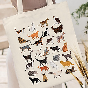 Andeiltech Canvas Tote Bag for Women Fun Cat Aesthetic Tote Bag with Inner Pocket Cats Shoulder Book Bag Gift Shopping Reusable Grocery Bags