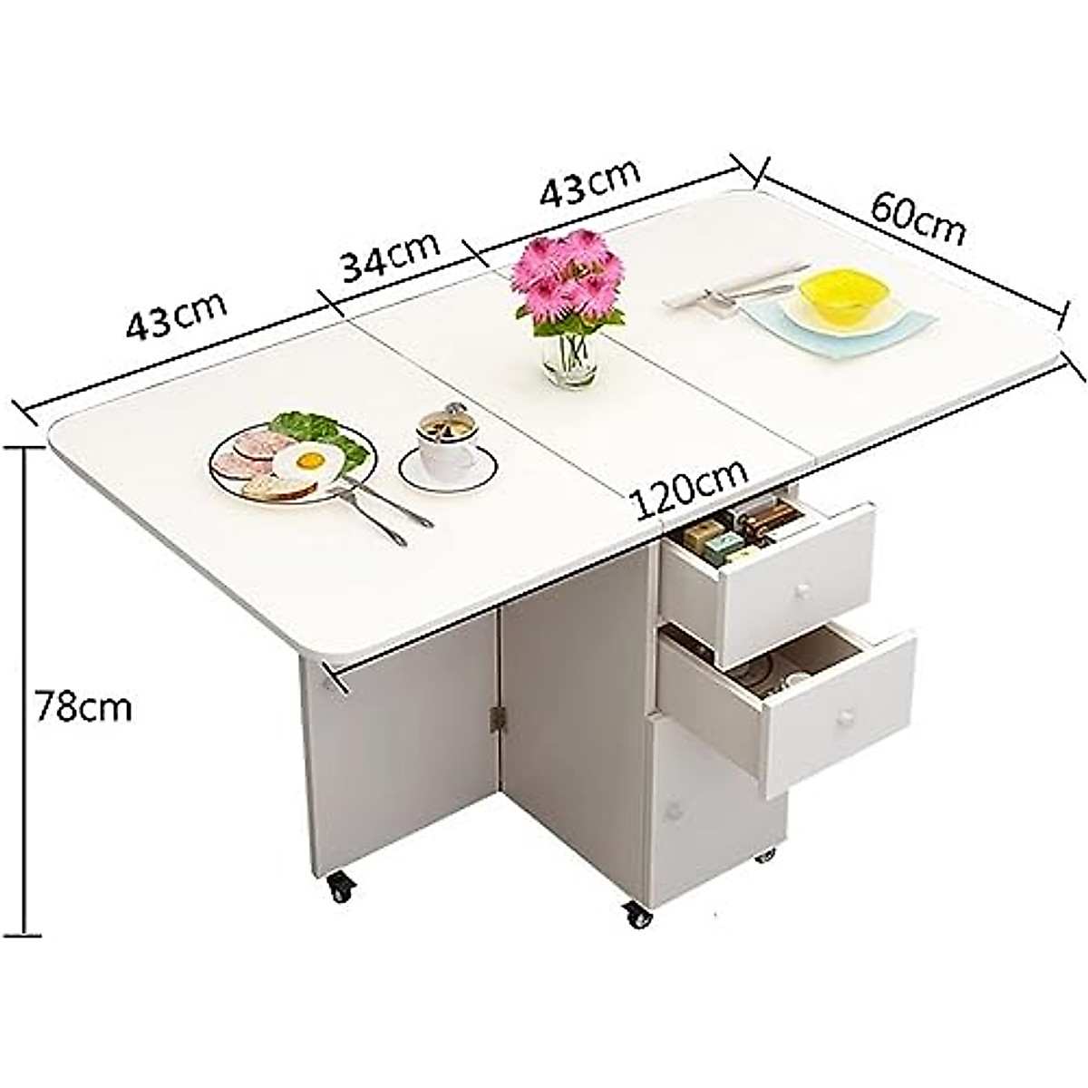 BytugI Drop Leaf Table, Movable Folding Dining Table, Multifunctional Extendable Kitchen Table, Round Edge, Storage with Drawer, for Dining Room, Kitchen (Black)(Color:Logs)