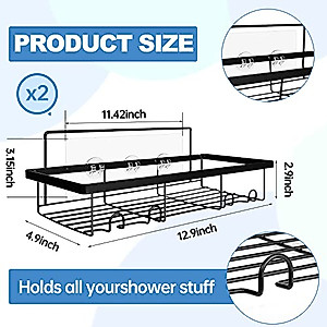 2 Pack Shower Caddy Shelf Organizer,Adhesive Shower Caddy,Rustproof Shower Shelves,Wall Mounted Shower Rack,Stainless Steel Bathroom Shower Organizer for Inside Shower Storage,No Drilling,Black