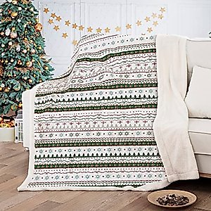 Dinjoy Christmas Holiday Throw Blanket, Snowflake Christmas Tree Green White Fuzzy Sherpa Fleece Plush Bed Throw Kid Xmas New Year, Fluffy Blanket for Bed Sofa Couch Car 50x60 Inches