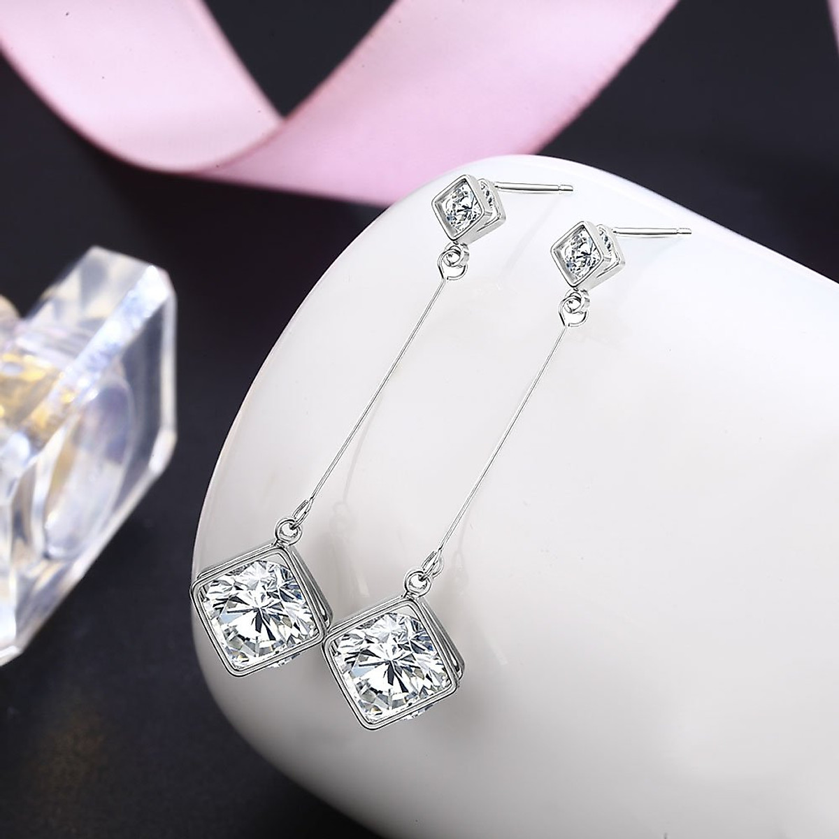 SBLING Platinum-Plated Cubic Zirconia Drop Earrings, 3.9 cttw, Cube