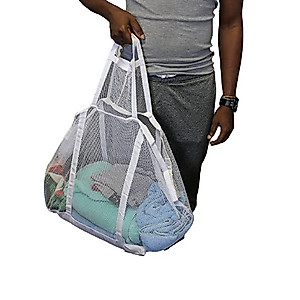 Large Soft Nylon Mesh Laundry Basket with Handles Portable and Collapsible For Dirty and Clean Laundry Home Travel College Dorm Also Ideal For Toys and Sporting Goods