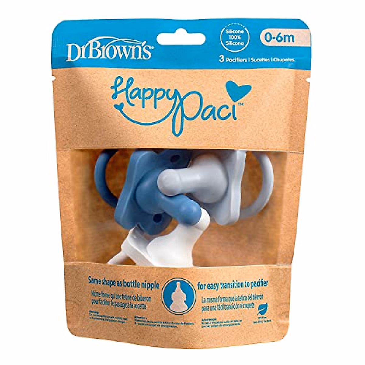 Dr. Brown's HappyPaci 100% Silicone Pacifier, Flexees Beaded Teether Rings, and Lovey Pacifier Holder & Teether Clip, Blue Sloth