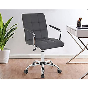 Mid-Back Desk Chair 360° Swivel Office Chair White, Study Chair with Armrest & Wheels, Modern Home Computer Chair, Soft Leather Conference Room Chair, Executive Home Office Chair (Grey, Standard)