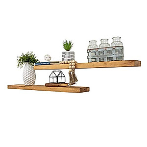 Del Hutson Designs Rustic Pine Floating Wall Shelves, Set of 2, 36", Walnut