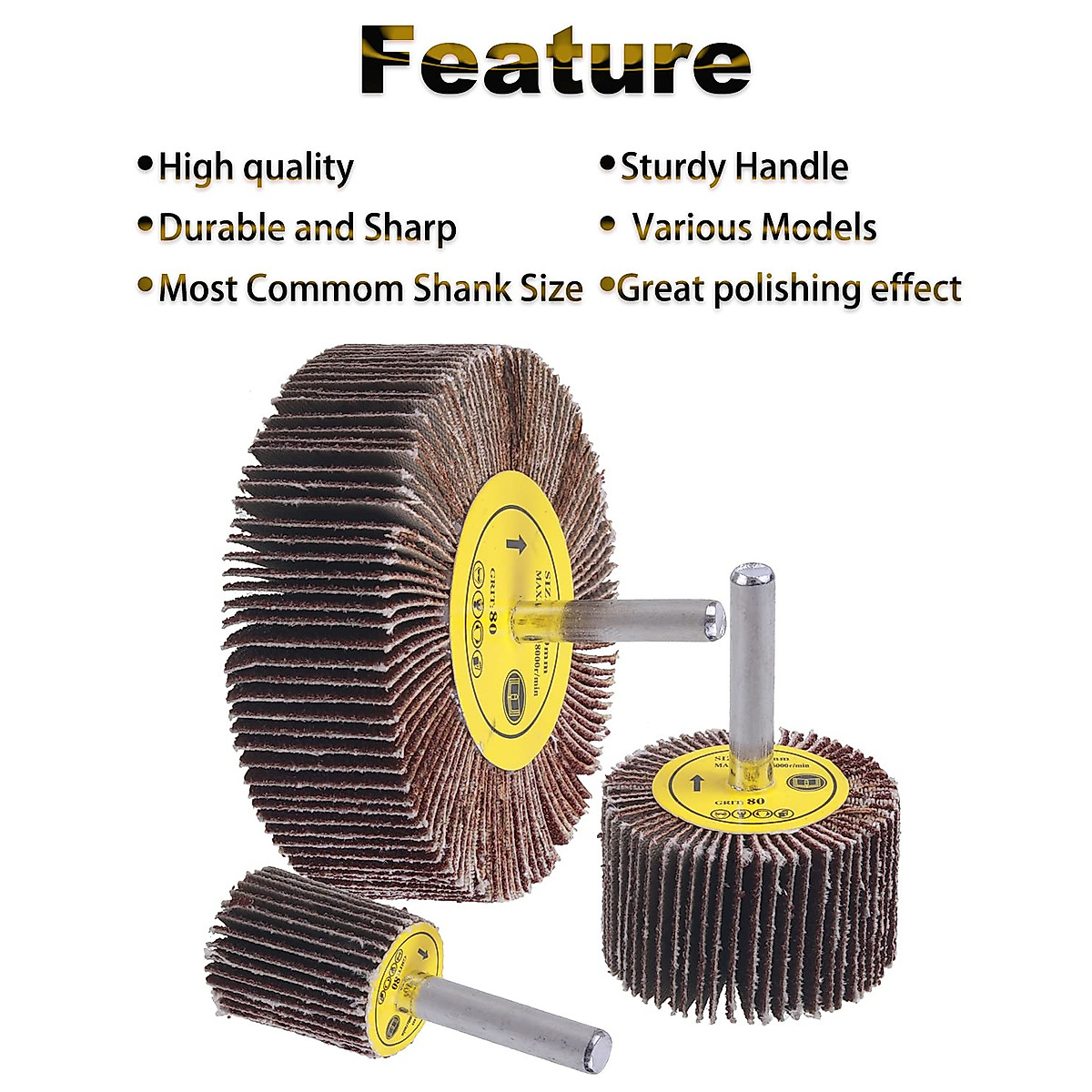 40 Pack 1/4" Abrasive Flap Wheel Sander Set, Rocaris 80 Grit Aluminum Oxide Flap Wheels Cylindrical Shape Sanding Wheel, 8 Sizes