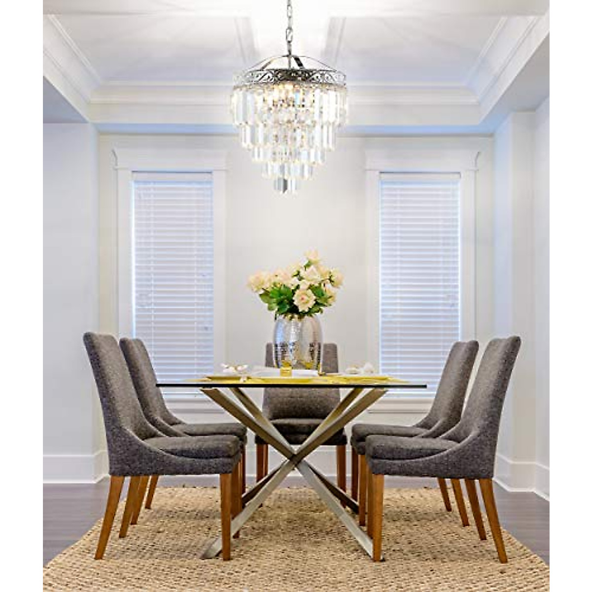 JONATHAN Y JYL9006A Wyatt 12" 2-Light Crystal LED Chandelier Contemporary,Classic,Traditional Dimmable, Adjustable, for Foyer, Closet, Dining Room,, PolishedNickel/Clear