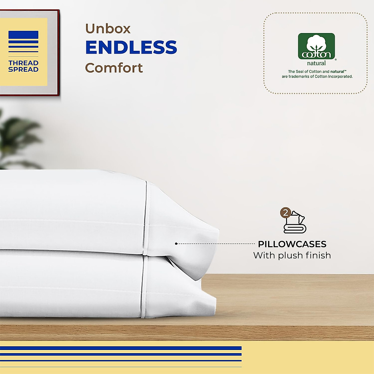 THREAD SPREAD 100% Egyptian Cotton Pillow Cases King - 600 Thread Count White King Pillow Cases Set of 2, Soft Cooling & Breathable Extra Long Staple Sateen Weave Cotton Pillowcases for King Pillows