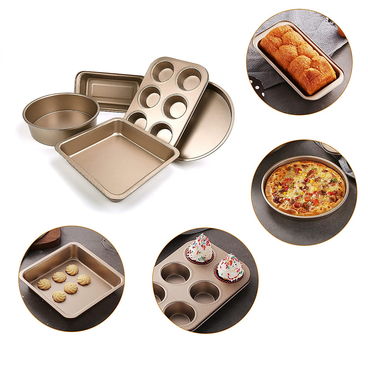 Nonstick Bakeware Sets Baking Pans Set Toaster Oven Trays, Kitchen Baking Essentials with Pizza Pan Cake Pan Bread Loaf Box Muffin Pan Cookie Sheet