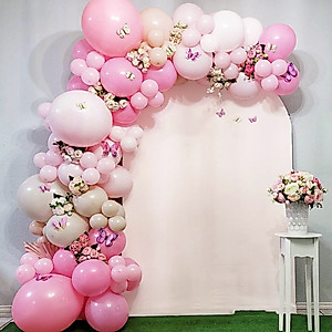 SCMDOTI Pink Balloon Garland Arch Kit, Double Stuffed Rose Pink Balloons and Nude White Balloons,Pastel Hot Pink balloons Garland for Girls Birthday Baby Shower Princess Theme Party Decorations