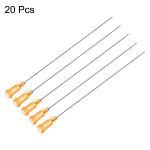 uxcell 20 Pcs 25G Plastic Dispensing Needles with Luer Lock, 4" Steel Needle Tube PP Heat-Resistant Plastic Blunt Tip for Liquid Glue Gun, Orange