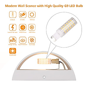 Aipsun Aluminum Modern Indoor LED Wall Sconce Hardwired Interior Wall Lights Set of 2 Up and Down Wall Mount Light for Living Room Bedroom Hallway Corridor Warm White 3000K(with G9 Bulbs)