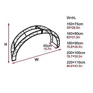 Semi-Circular Garden Arch,Iron Art Rose Arch,Climbing Plants Arch Arbor Wall Trellis,for Decoration Outdoor Gardens Entrance/Villa Door Arches,Black (Size : 180x90cm/70.8x35.4in)