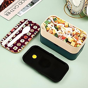 Japanese Food Sushi Pattern Adult Lunch Box with 2 Compartments & Cutlery Leak Proof Meal Prep Containers for Work Travel