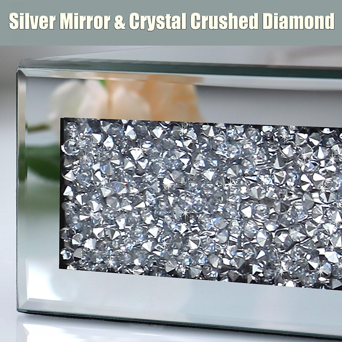 Mirrored Floating Conner Shelf, Silver Mirror Crushed Diamond Decorative Wall Shelf for Home Decoration Crystal Diamond Wall Art Decor Accent Piece Showcase 16.1" L×16.1" W×4.3" H, Set of 2