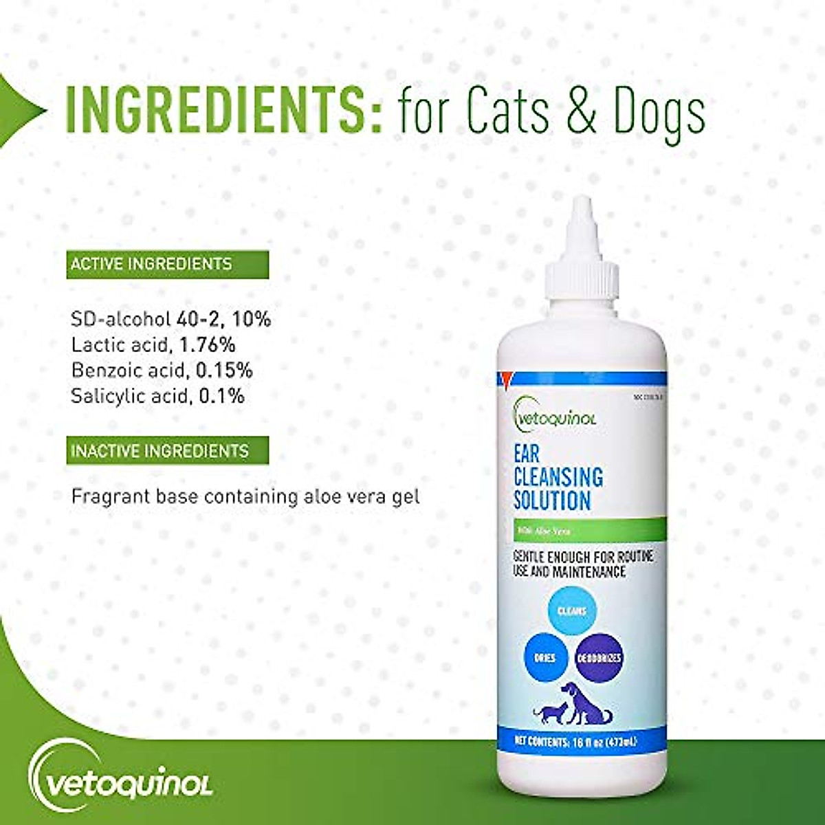 Vetoquinol Ear Cleansing Solution for Dogs and Cats - 8oz
