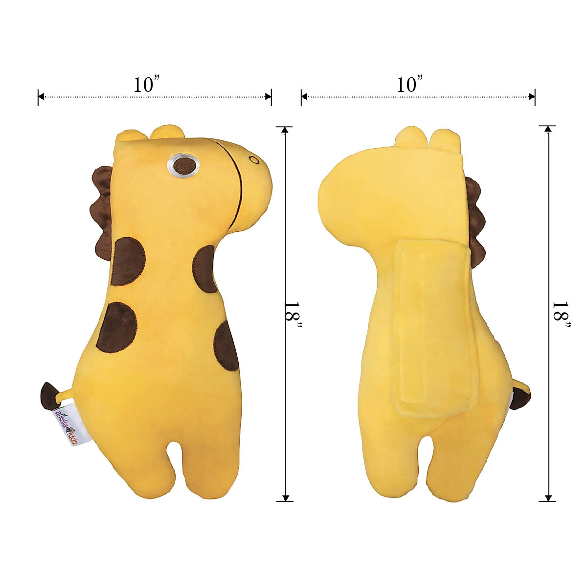 Attelia Kids Car Seat Belt Pillow for Kids, Neck Support Pillow Adjustable Seat Strap Shoulder Pads Road Trip Pillow Seatbelt Buddy (Yellow Giraffe L)