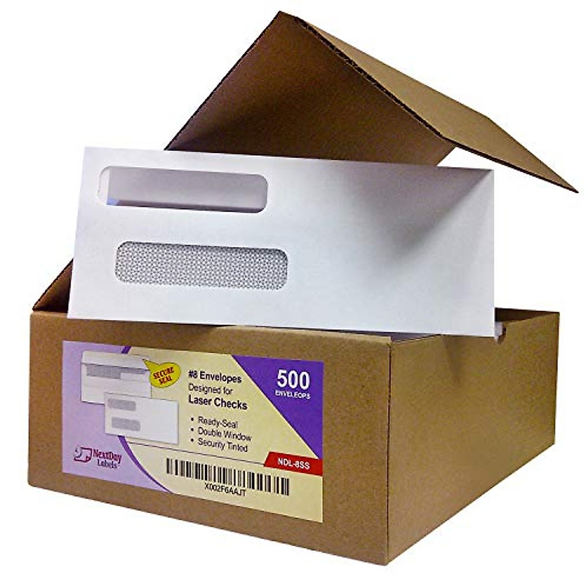 NextDayLabels - Box of 500# 8 Self Seal Double Window Security Check Envelopes