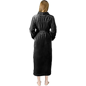 NY Threads Women's Fleece Shawl Collar Bathrobe Plush Long Spa Robe, Large, Black