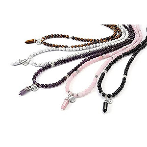 Jovivi 108 Mala Beads Bracelet 8mm Natural Amethyst Healing Crystal Stone Mala Prayer Bead Necklace Hexagonal Prism Gemstone Reiki Pointed Pendant for Yoga Meditation Energy Balancing