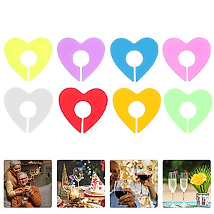 KICHOUSE 2 Sets 16 Pcs Wine Glass Marker Wedding Decoration Wine Bottle Labels Portable Cup Heart Shaped Ring Cup Recognizer Cup Silicone Labels Wine Glass Identifiers Drink Markers Hawaii