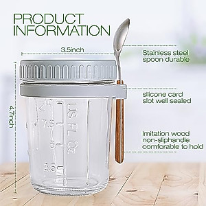 Hoa Kinh Overnight Oat Containers with Lids and Spoon 16oz 2Pack Glass Mason Jars for Overnight Oats, Cereal, Milk, Vegetable and Fruit Salad, Airtight Jars with Two Measurement Marks(Grey and Green)