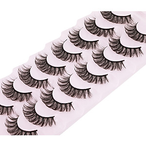 False Eyelashes Fluffy Mink Lashes Natural Wispy Medium Volume Eye Lashes 16MM C Curl Strip Lashes Extensions 8 Pairs Pack by Yawamica